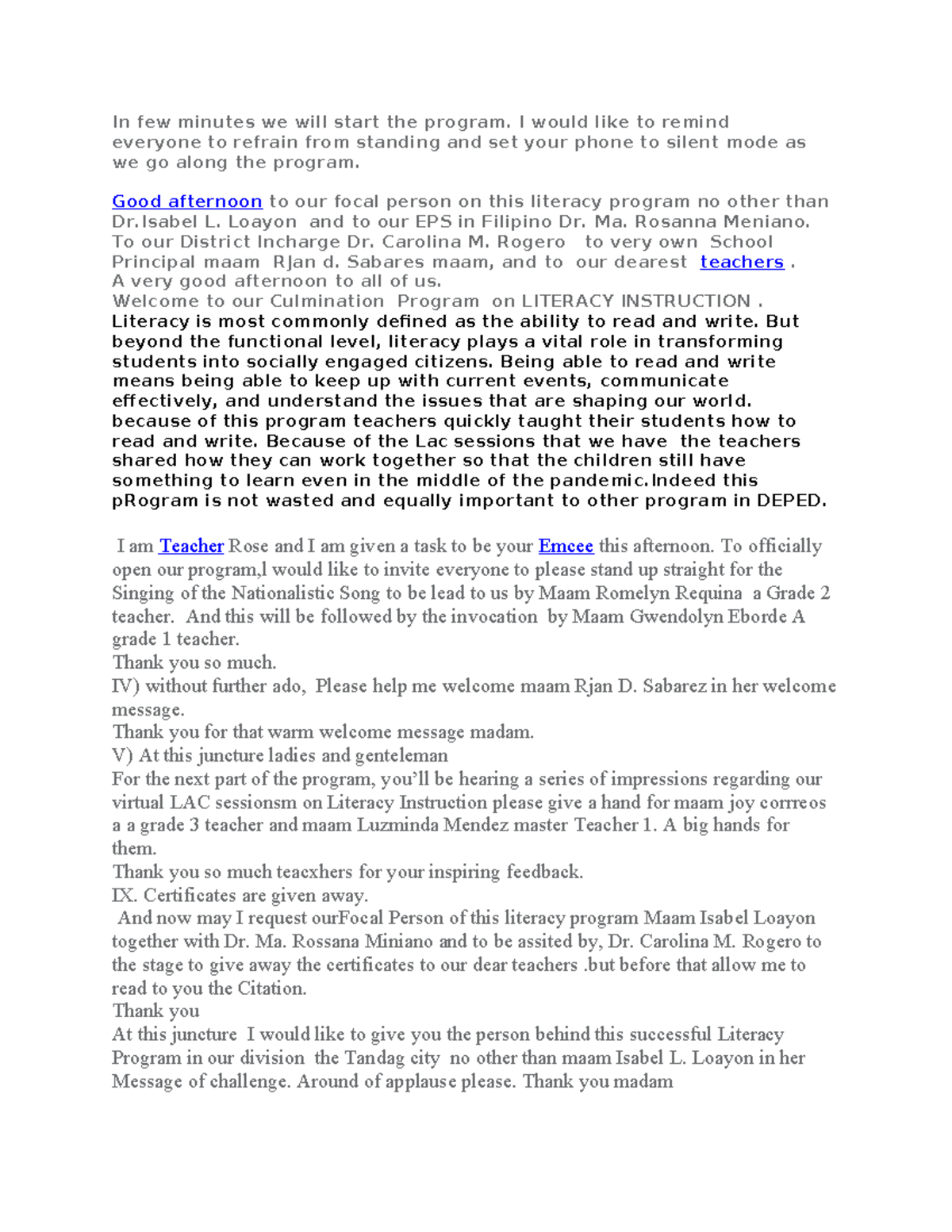 518864121 Emcee Script for culmination program - In few minutes we will ...