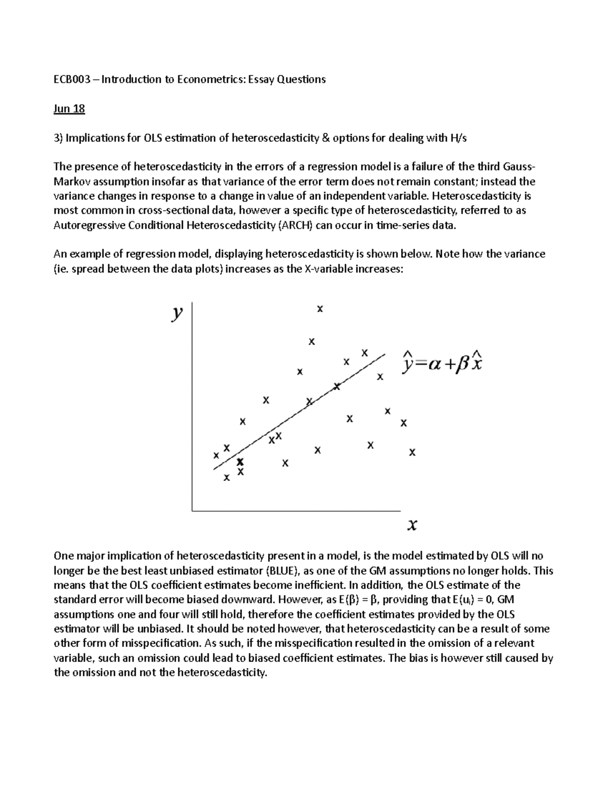 ECB003 - Heteroscedasticity Essay Question Prep - ECB003 – Introduction to Econometrics: Essay ...