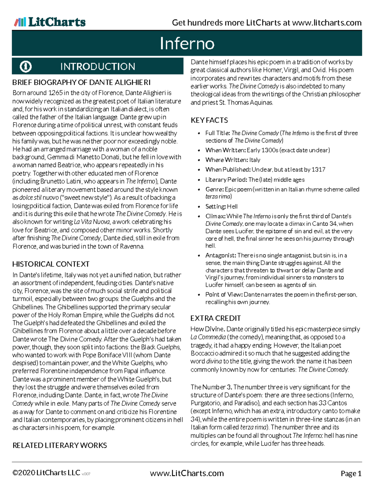 Inferno Lit Chart: A Comprehensive Study Guide on Dante's Masterpiece ...