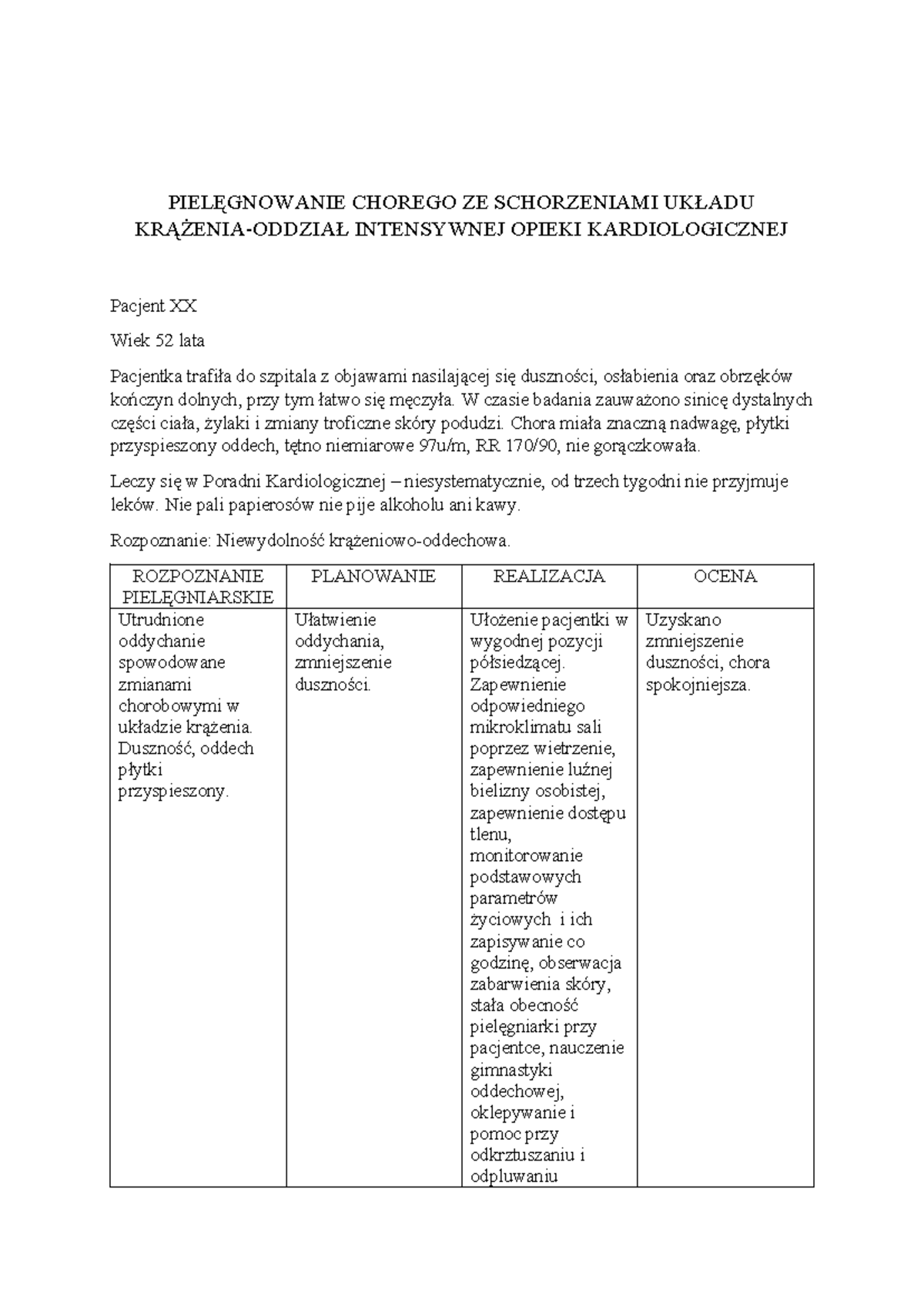 OIOK 2 - Proces pielęgnacyjny w intensywnej opiece kardiologicznej ...