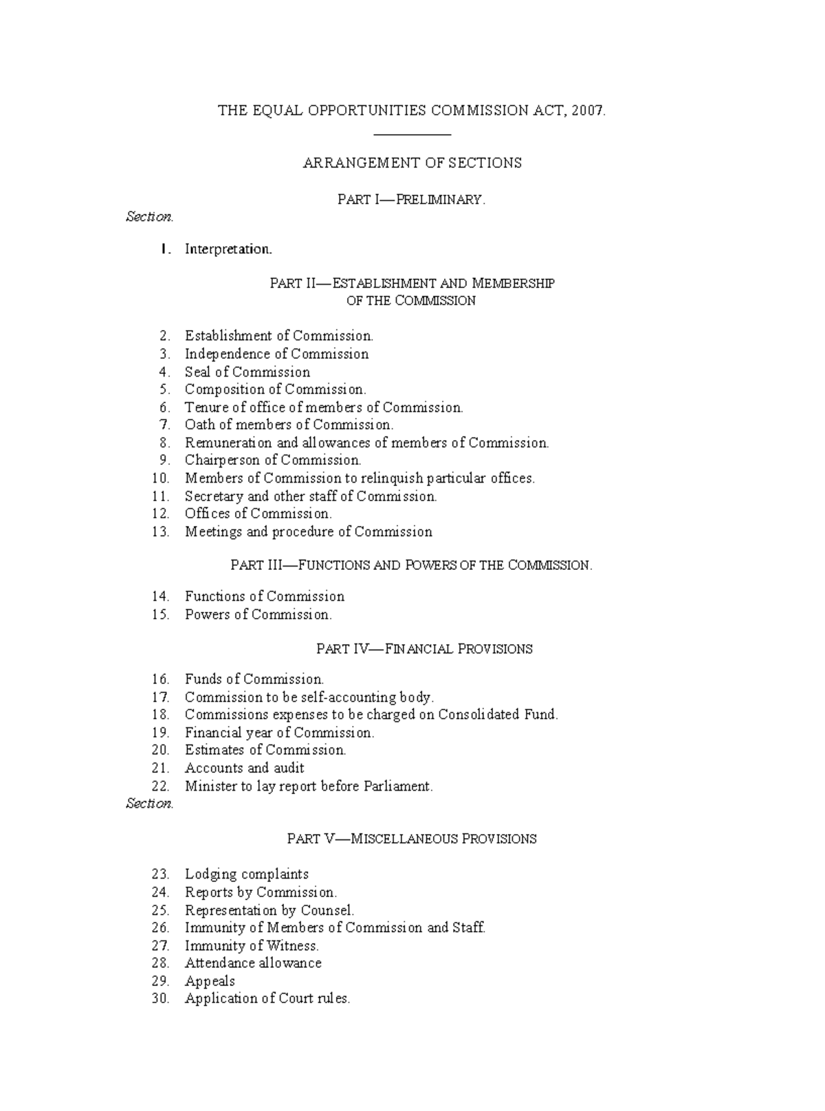 Equal Opportunities Commission Act, 2007: Comprehensive Overview - Studocu