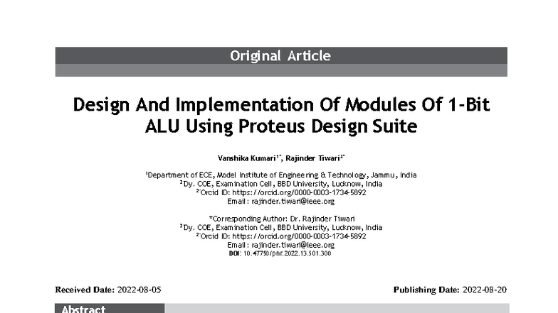 Design and Implementation of ALU Modules Using Proteus (ECE 300) - Studocu