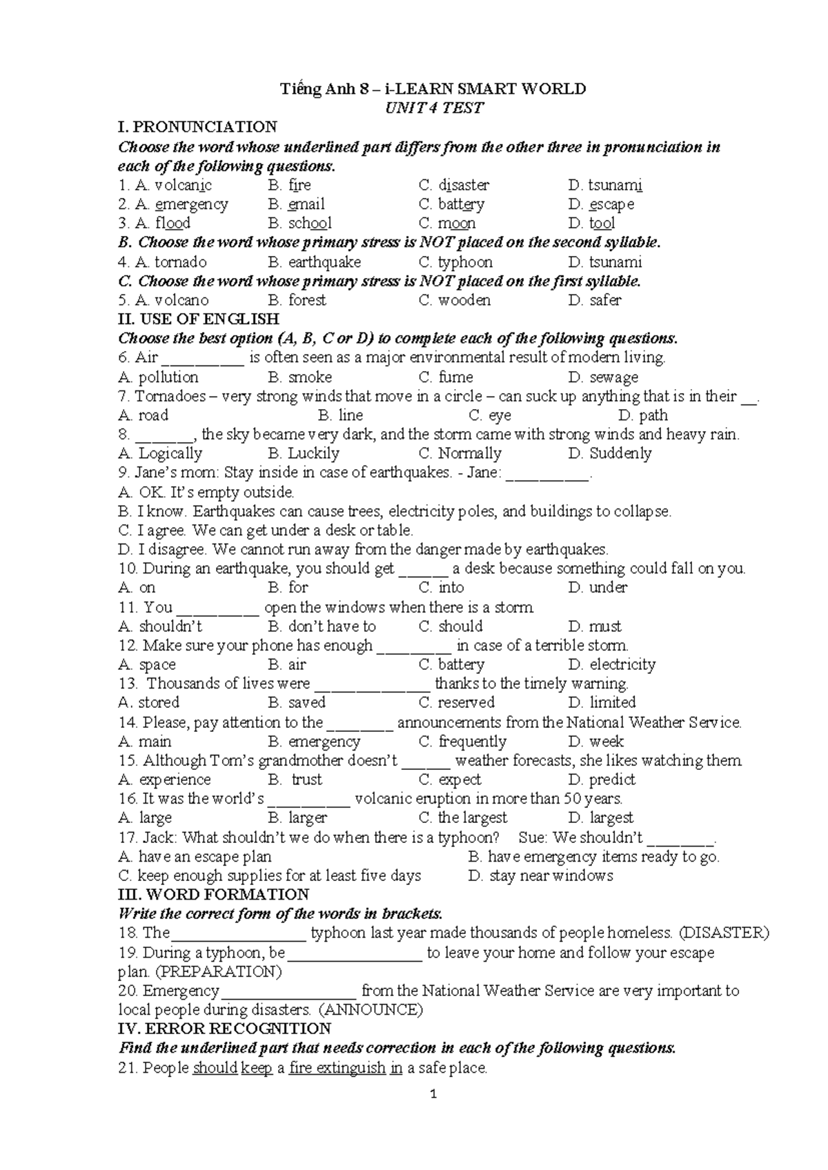 ISW8 Unit 4 - Pronunciation and Vocabulary Test - Studocu
