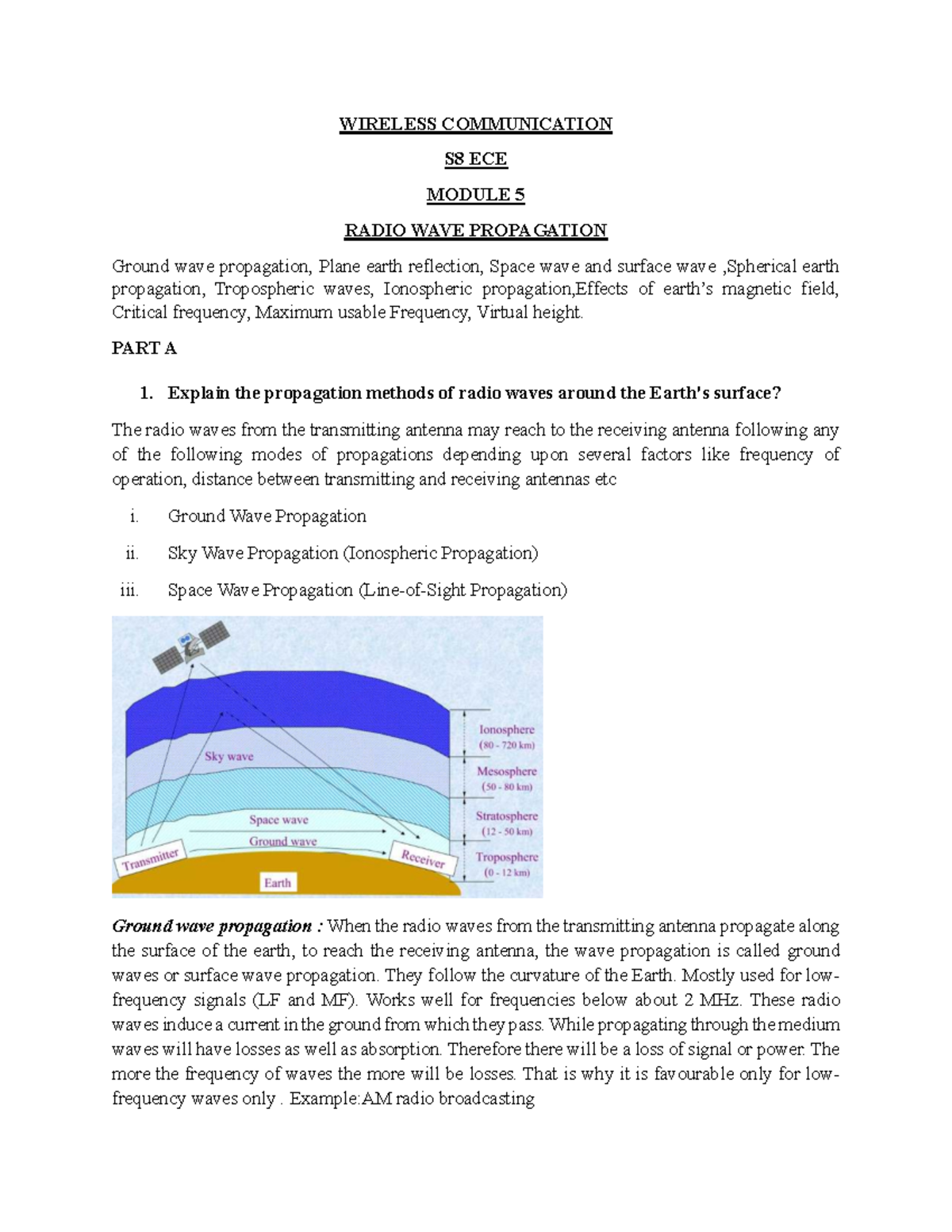 WC ECE S8 Module 5: Radio Wave Propagation Q&A Lecture Notes - Studocu