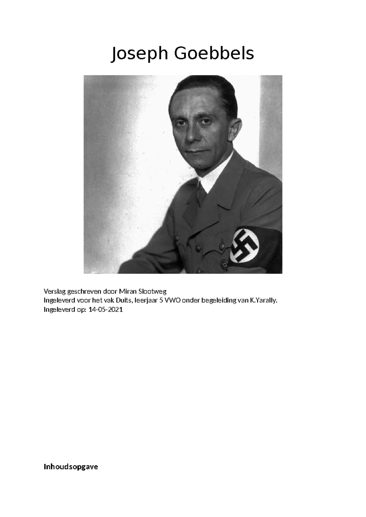 Joseph Goebbels: Levensverhaal en Ideologie (Duits 5 VWO) - Studeersnel