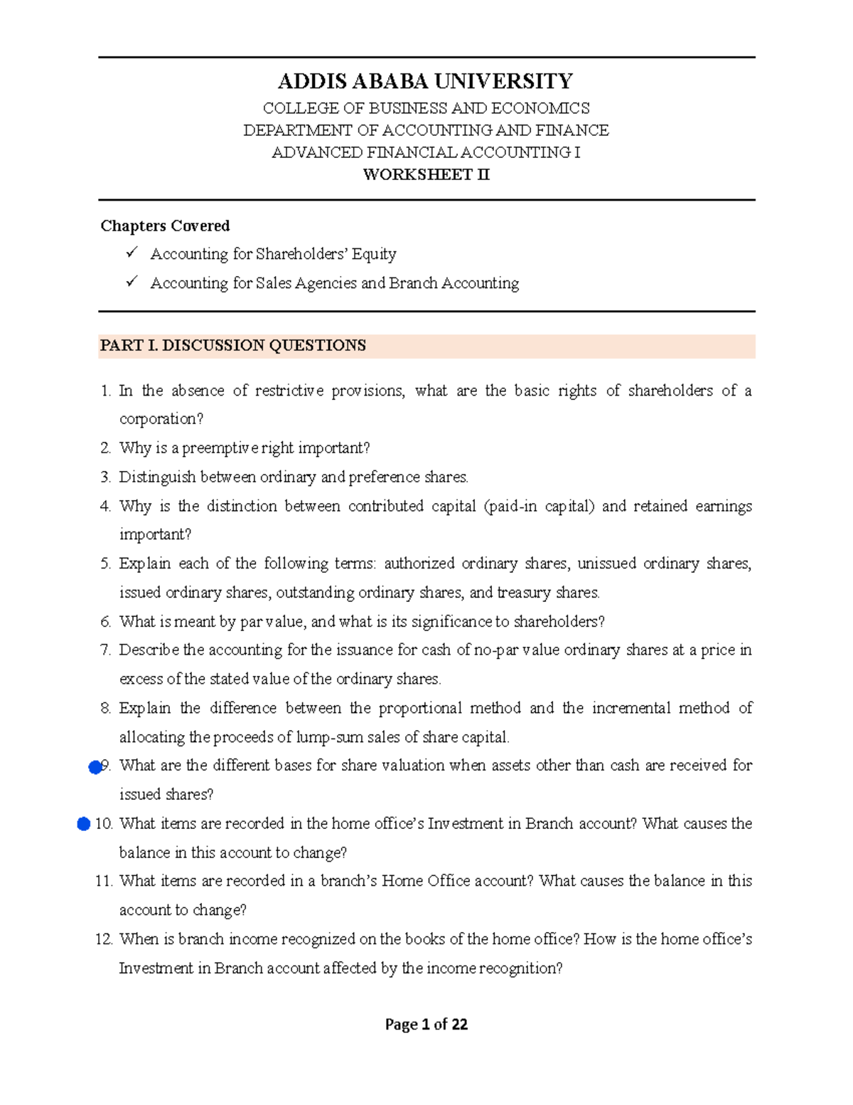 AFA I Worksheet II: Key Concepts in Advanced Financial Accounting - Studocu