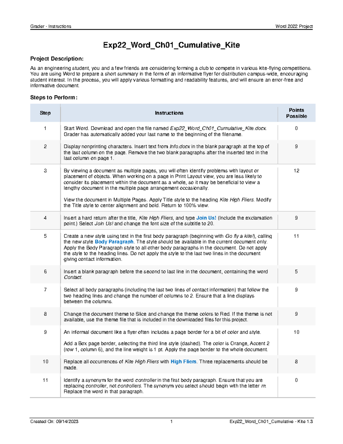 Exp22_Word_Ch01_Cumulative Kite Project: Flyer Creation Guide - Studocu