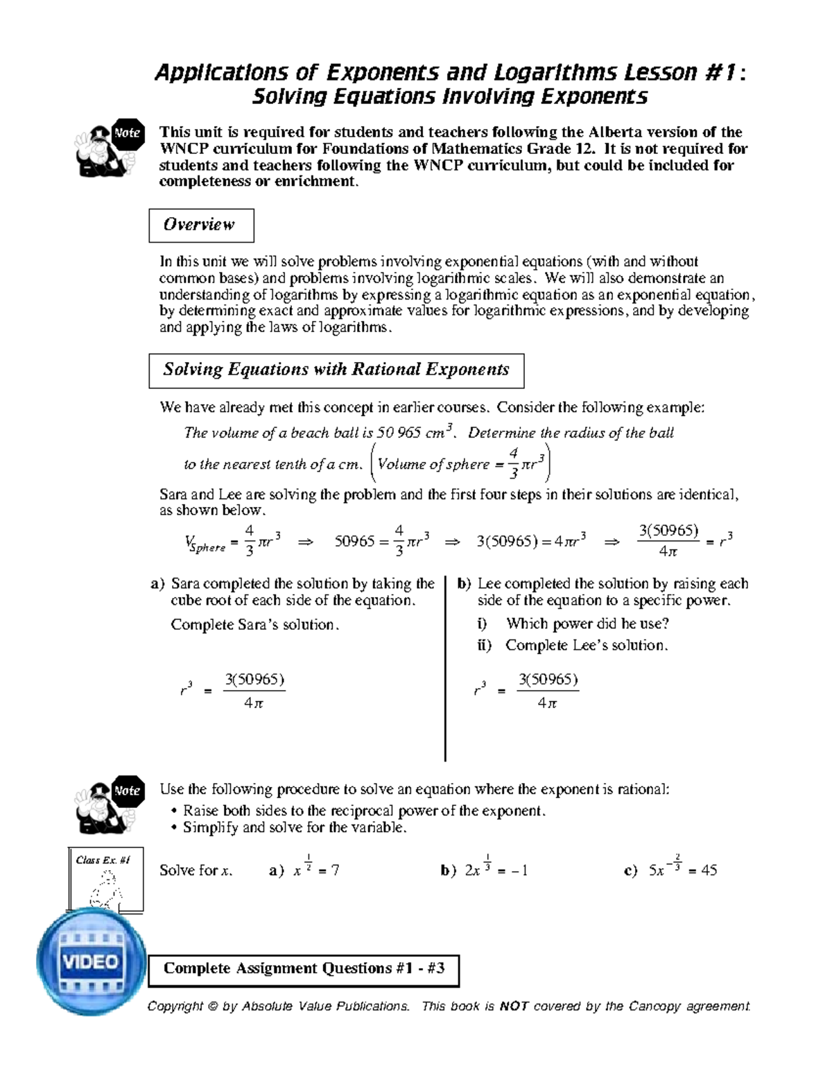 Applications of Exponents & Logarithms Lesson 5: Solving Equations ...