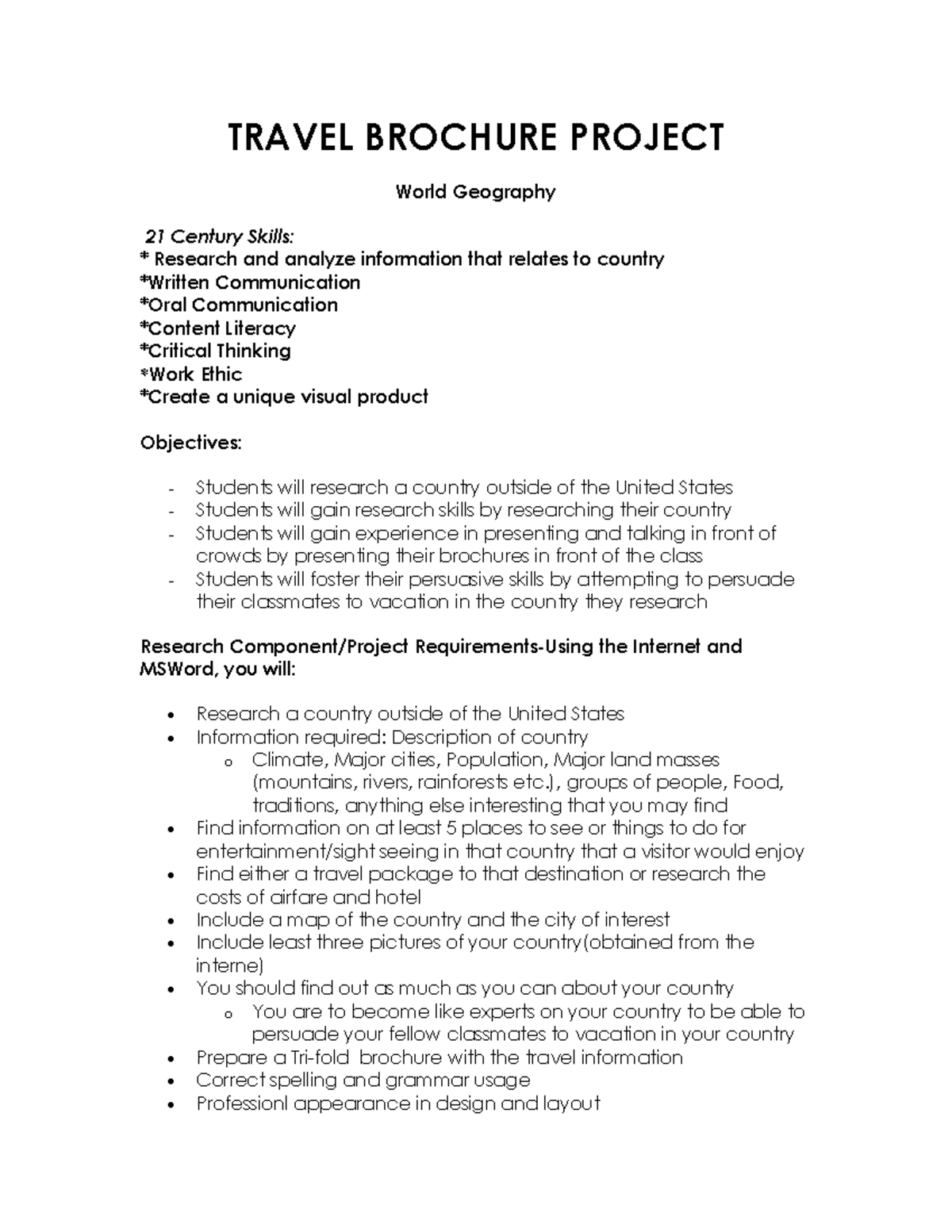 Travel Brochure Project: World Geography 21st Century Skills - Studocu