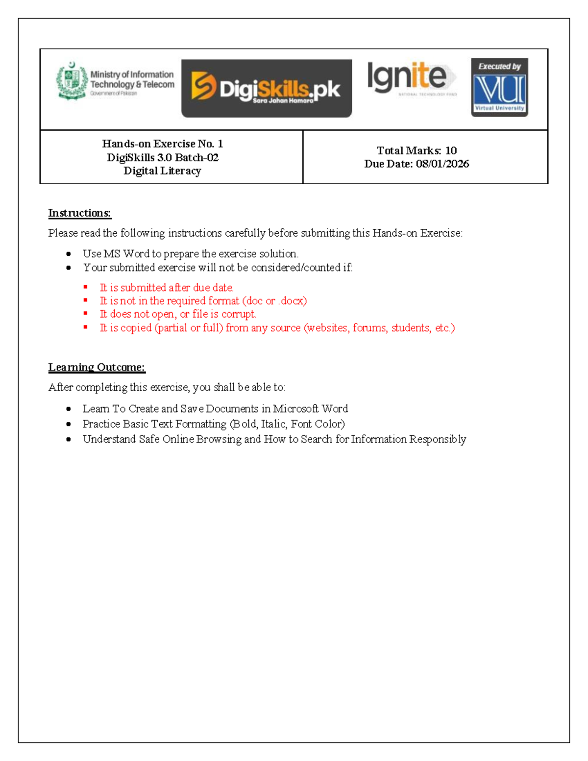 DSTP3 - Exercise No. 1: Digital Literacy Basics and MS Word Skills ...