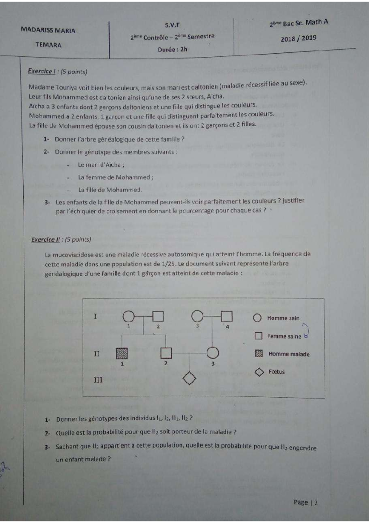 S.V.T 2èᵐᵉ Bac Sc. Math A - Contrôle 2èᵐᵉ Semestre 2018-2019 - Studocu