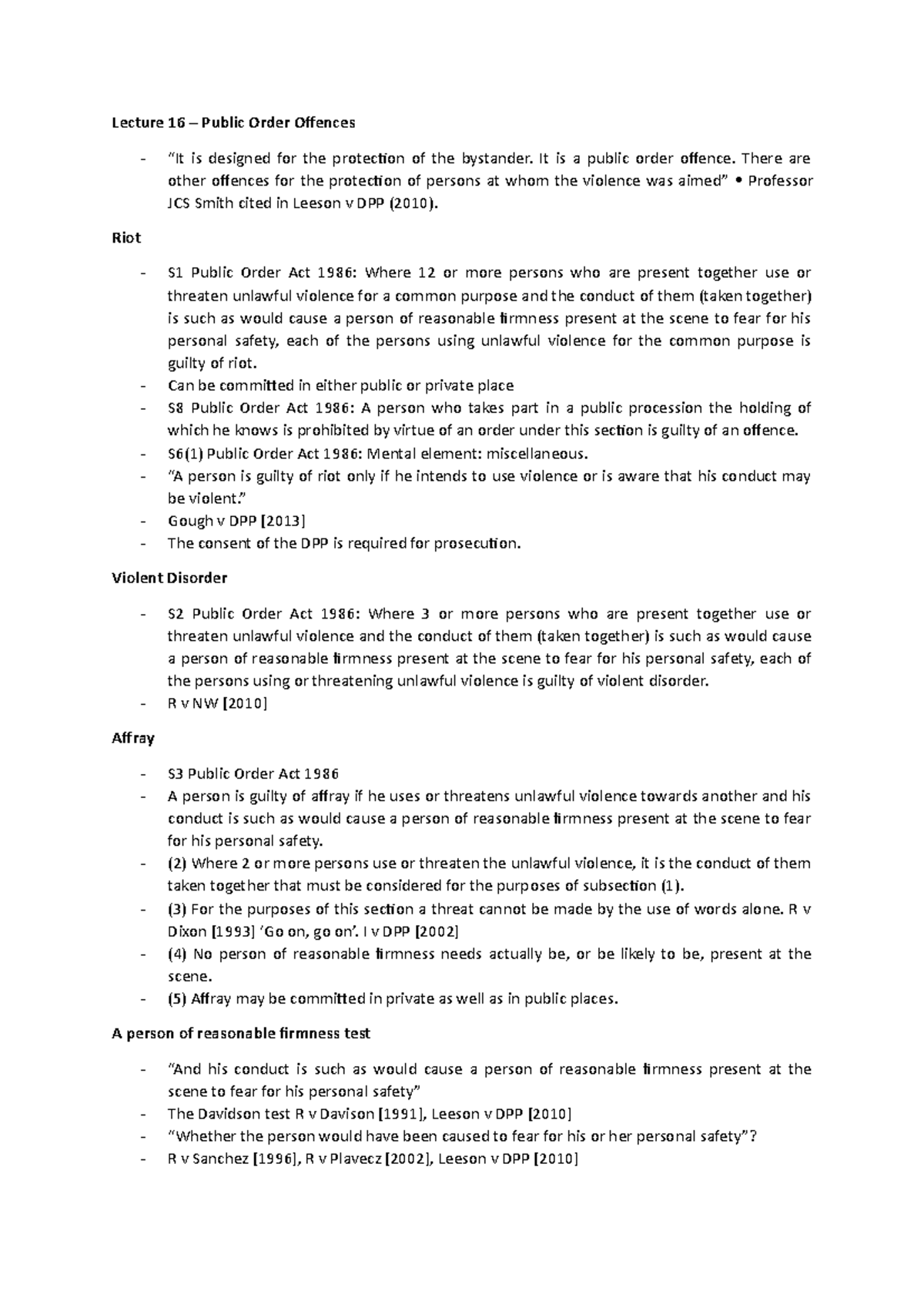 Lecture 16 - Public Order Offences - Lecture 16 – Public Order Offences ...