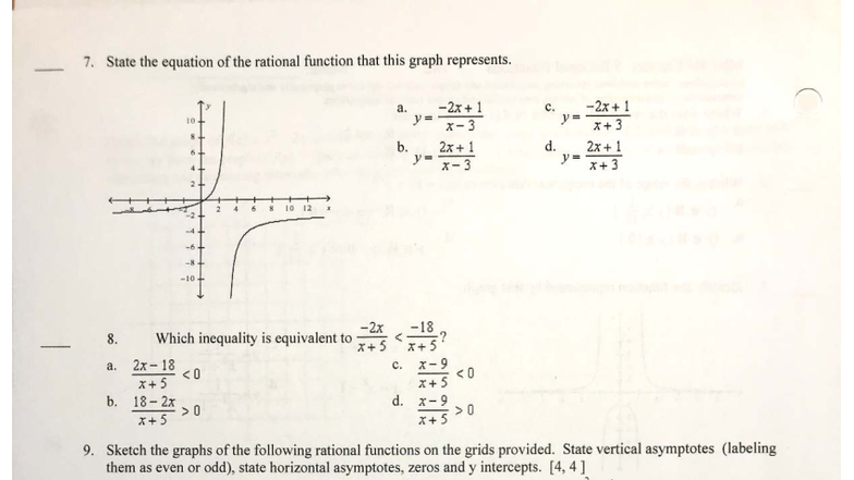 MHF4U Chapter 5 Rational Functions Study Guide - Studocu