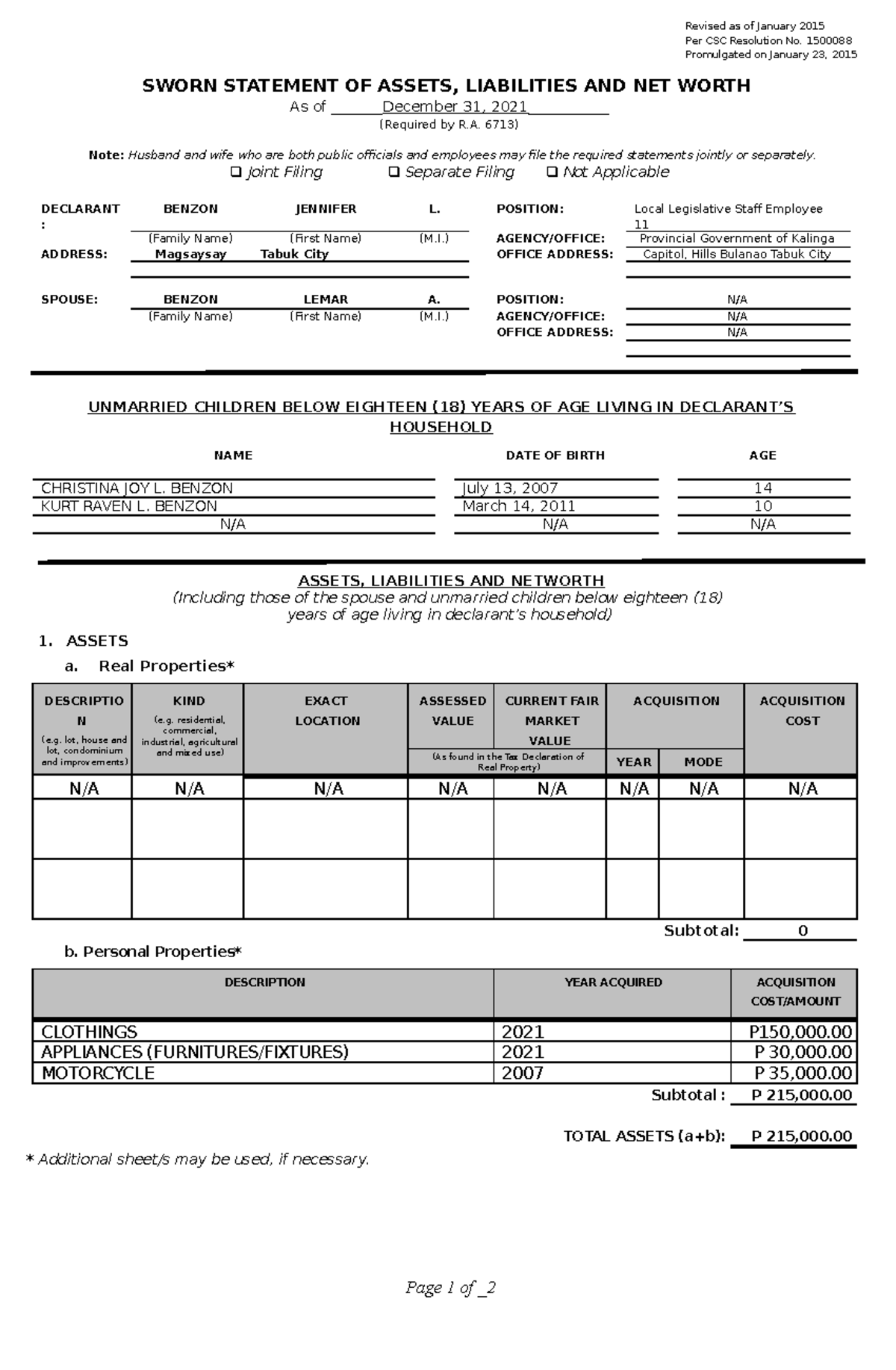 SALN (JEN) - free sample - Revised as of January 2015 Per CSC ...