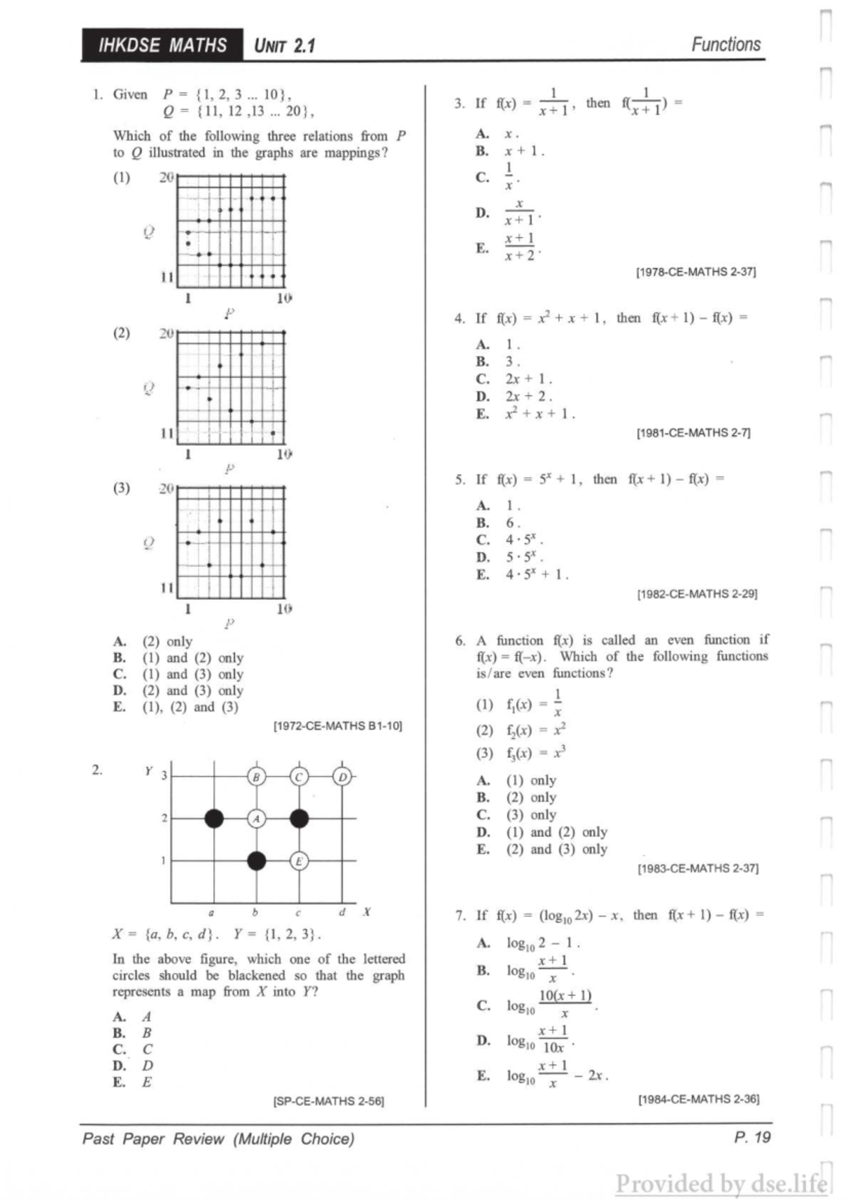 LLON VYL UNT 2.1 Functions Past Paper Review (Multiple Choice) - Studocu