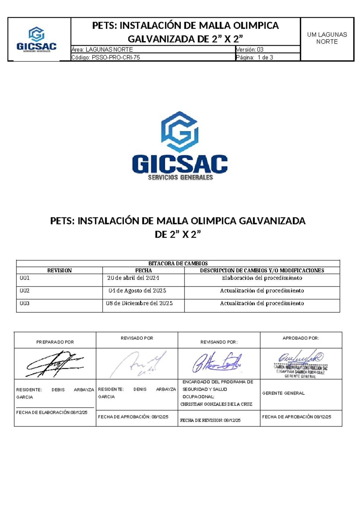 PETS: Instalación de Malla Olímpica Galvanizada - UM LAGUNAS NORTE ...