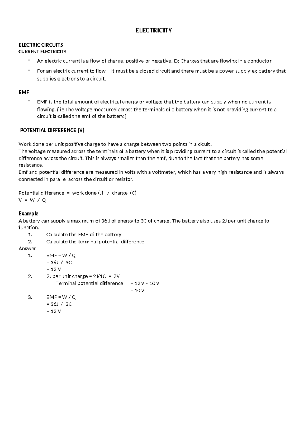 Electricity 2020 Term 2: Current, Circuits, and Resistance Concepts ...