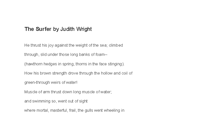 The Surfer (Annotated) - Judith Wright Analysis - Studocu