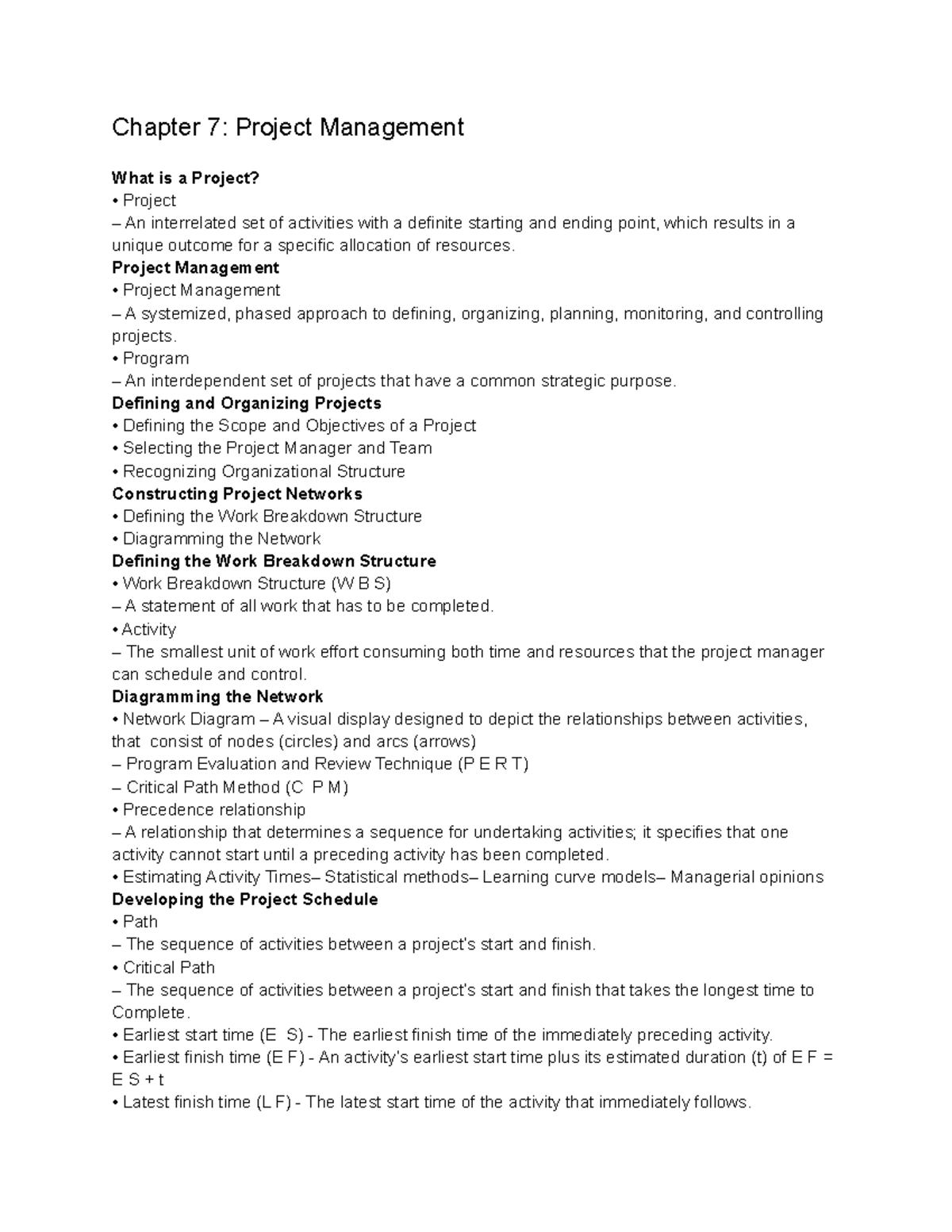 Operations Management Chapter 7: Project Management Insights - Studocu