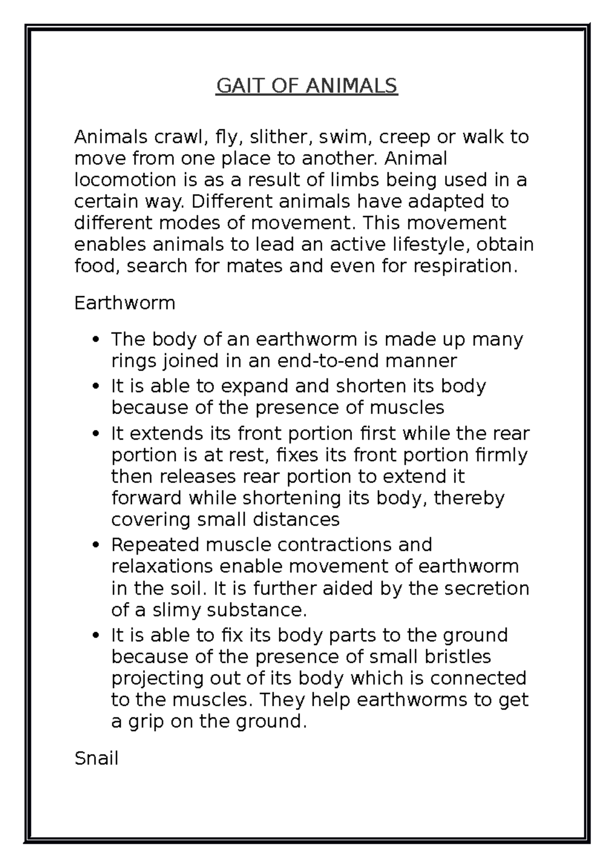 Animal Locomotion: Understanding the Gait of Different Species - Studocu