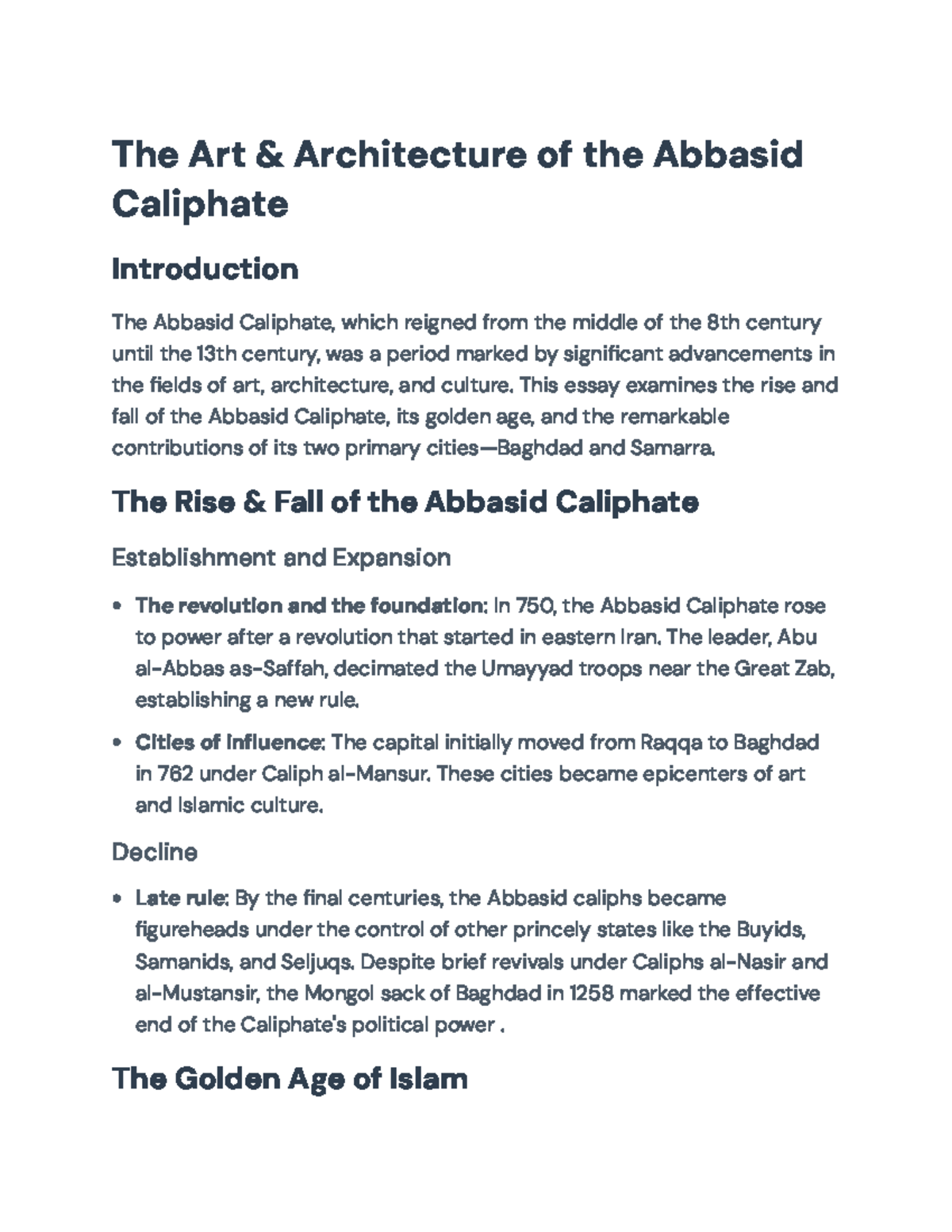 The Abbasid Caliphate (HIST 301): Art, Architecture & Cultural Legacy ...