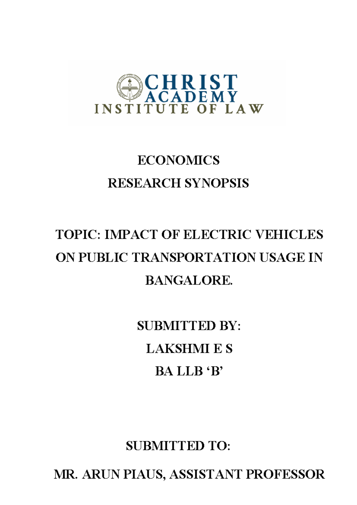 ECON 101: Impact of Electric Vehicles on Public Transport in Bangalore ...