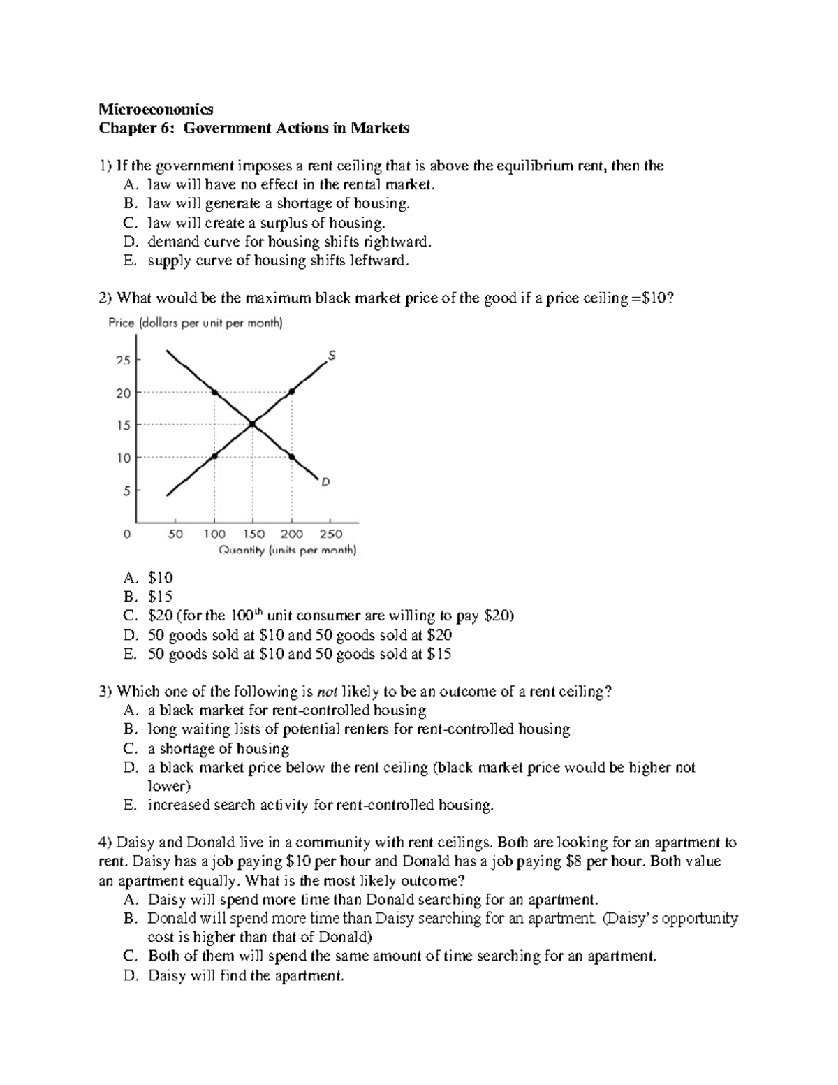 Microeconomics Chapter 6: Gov. Actions in Markets - Practice Questions ...