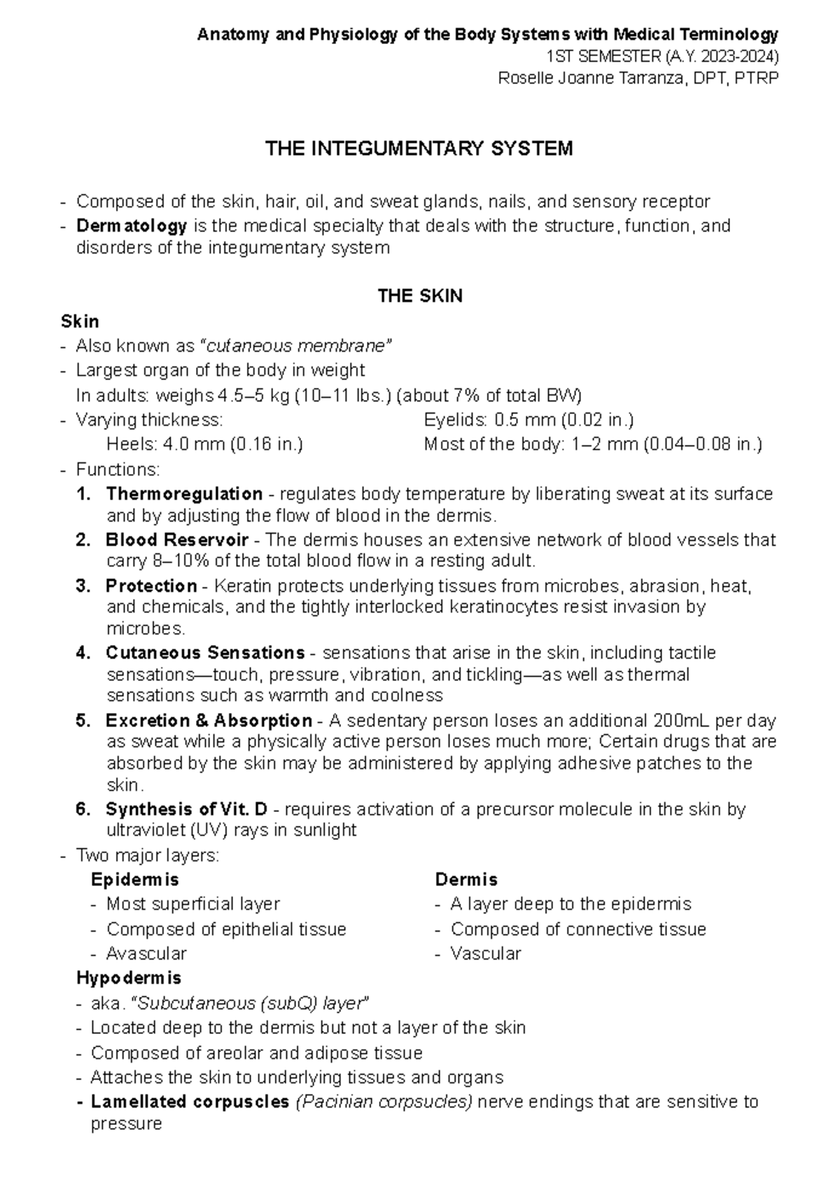 Integumentary System Overview - Anatomy & Physiology (Ana Phy) 1ST ...