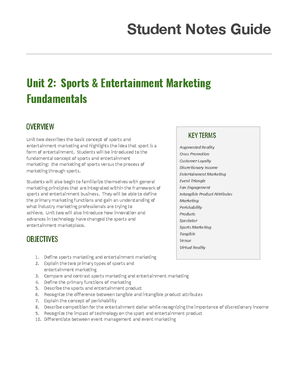 Unit 2 - Sports & Entertainment Marketing Notes Guide - Studocu