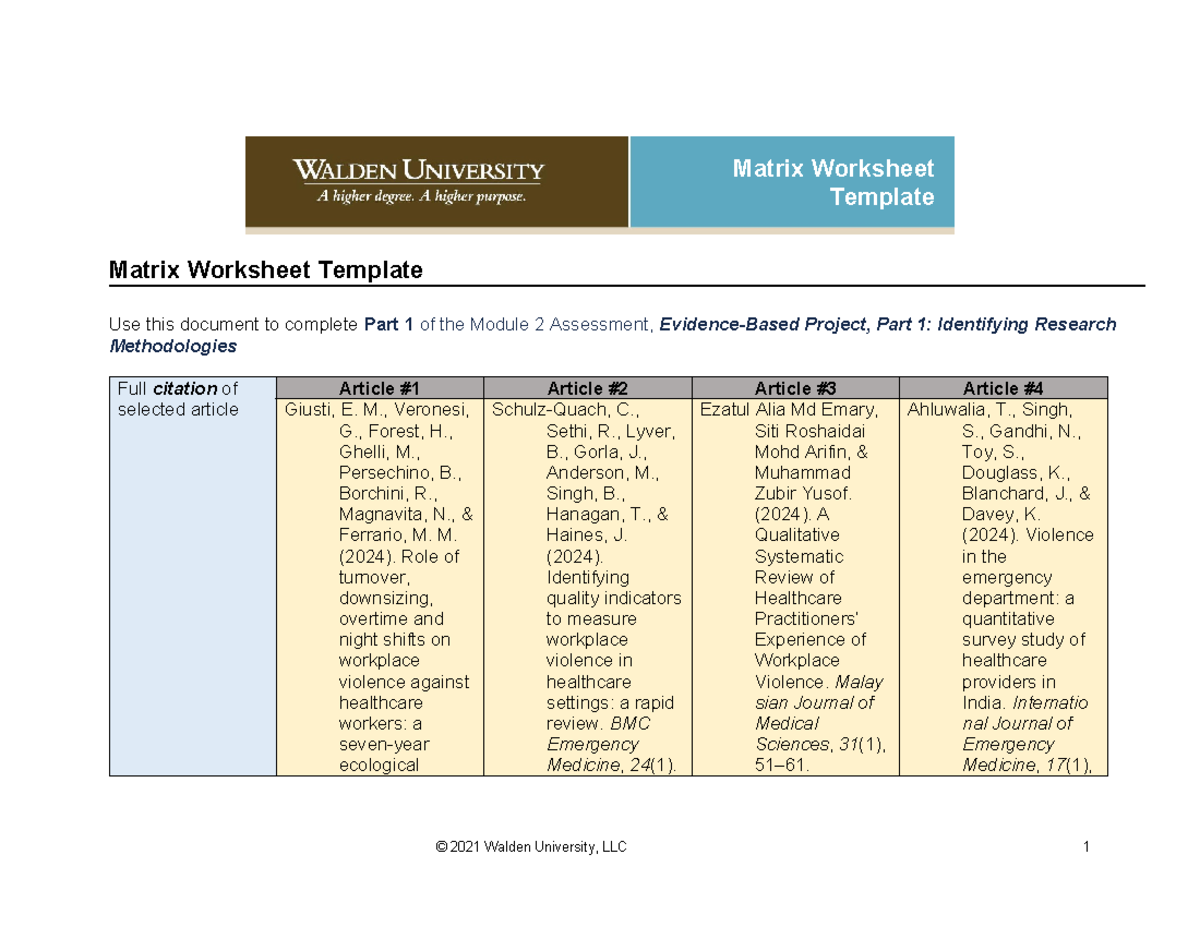 MD2Assignment. - Matrix Worksheet Template Use this document to ...