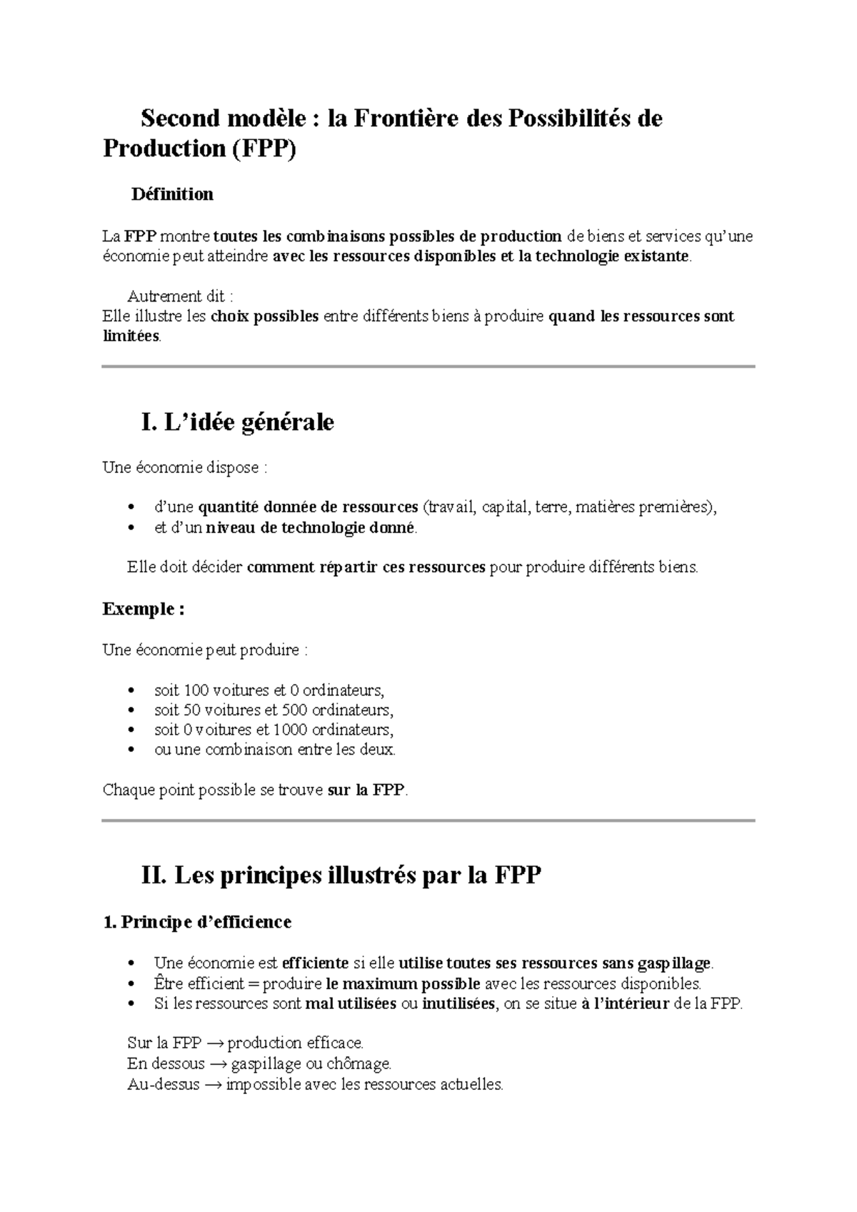 Second Modèle : La Frontière des Possibilités de Production (FPP) - Studocu