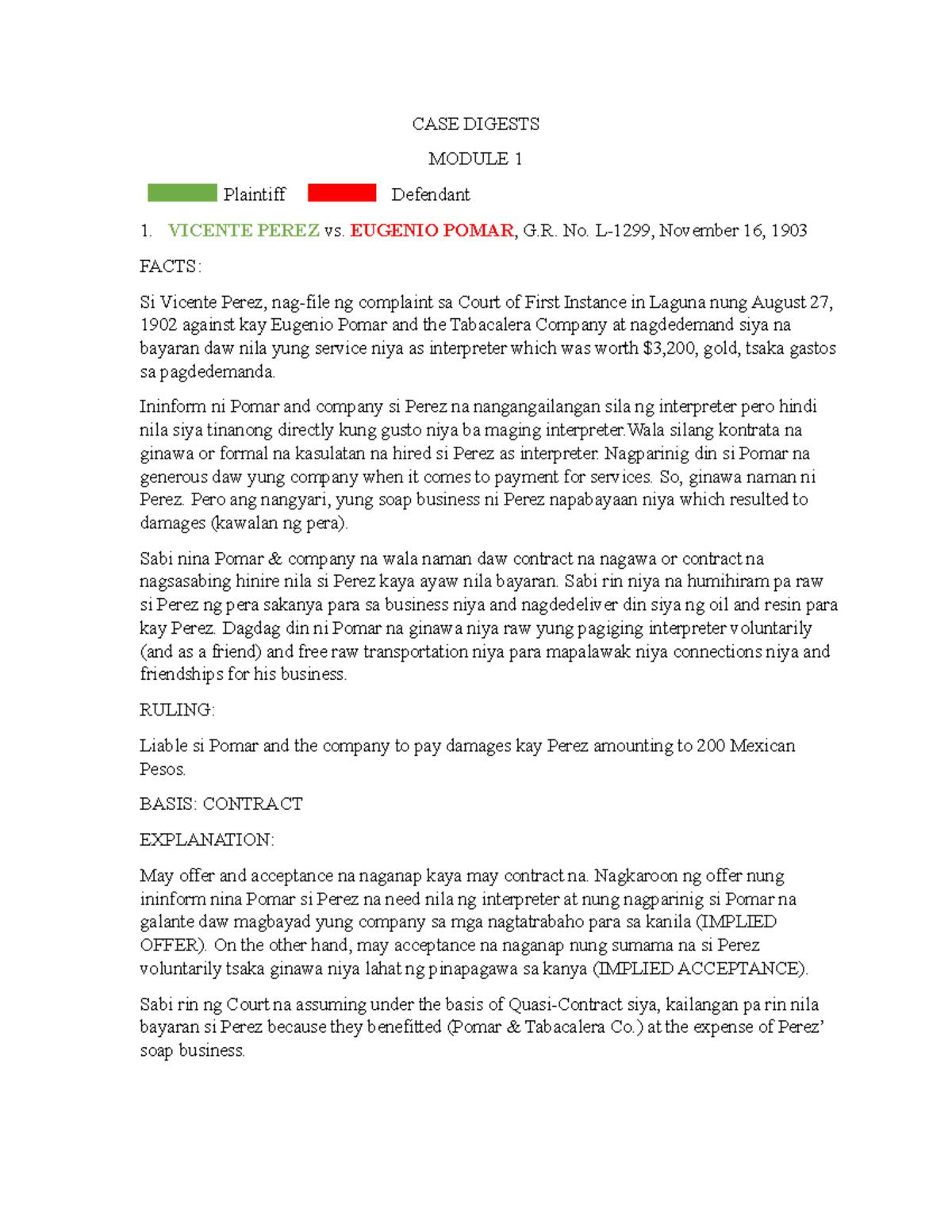 CASE DIGESTS - LECTURES SUMMARY FOR LAW 101 MODULE 1 & 2 - Studocu