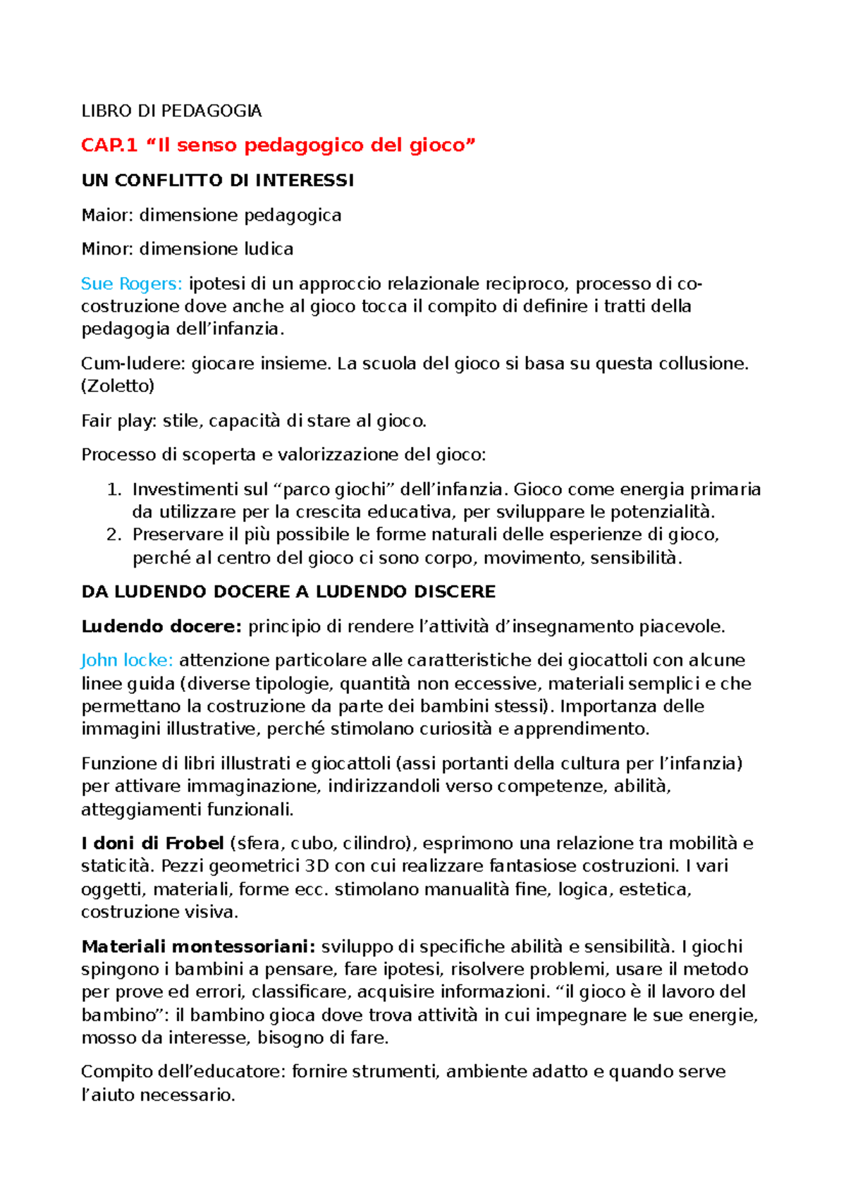 LIBRO DI PEDAGOGIA CAP.1: Senso Pedagogico e Gioco nell'Educazione ...