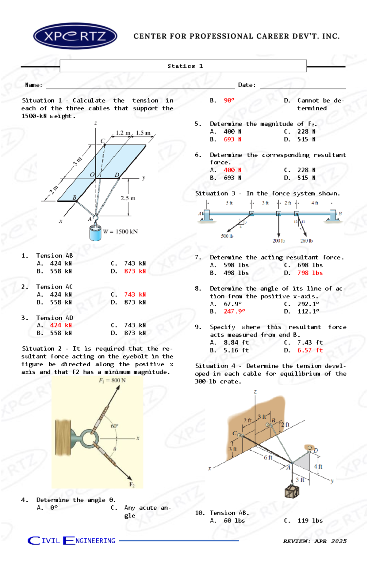 Copy of DAY1-APR2025-Review-Statics-1-Practice-Problems - REVIEW: APR ...