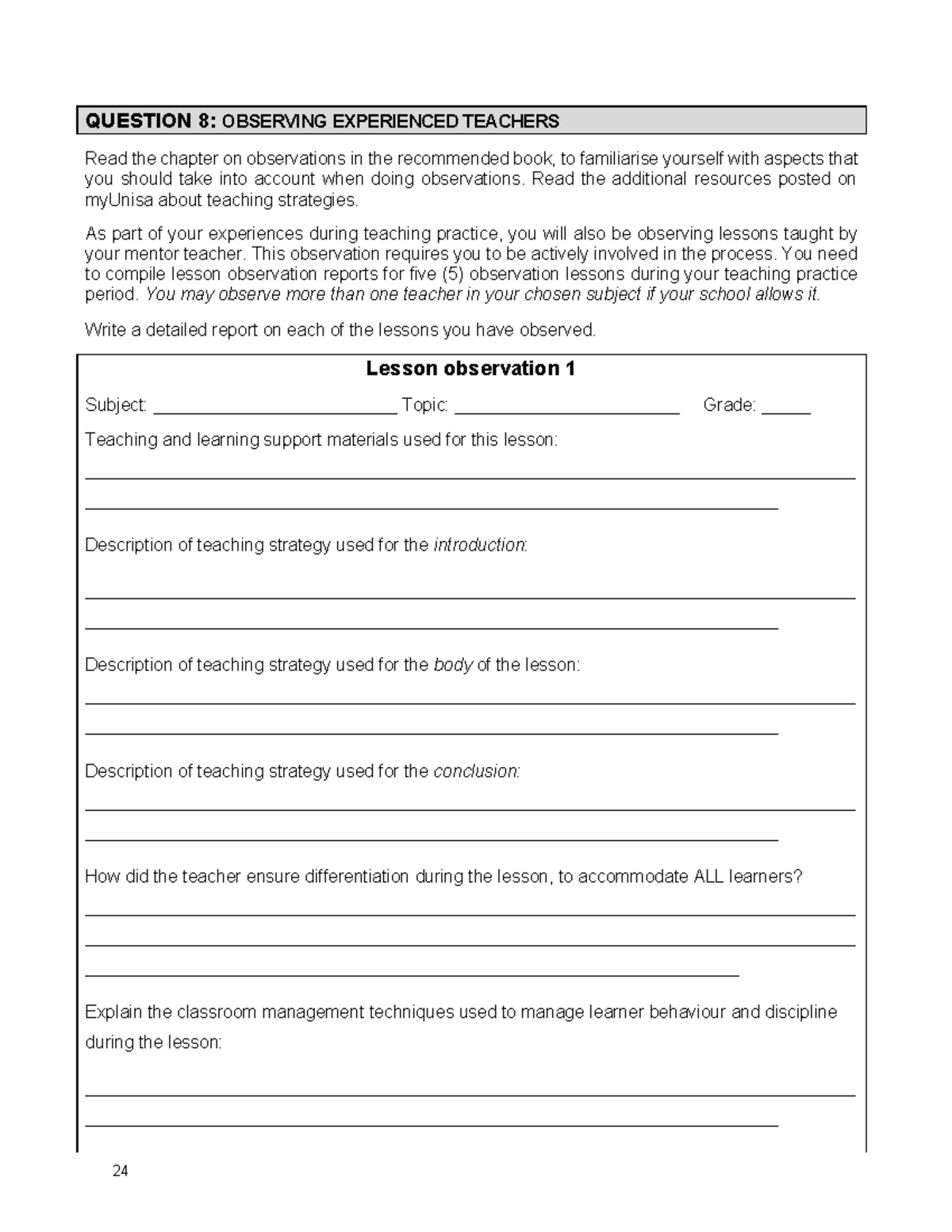 Lesson Observation Reports for Teaching Practice (EDU 2023) - Studocu