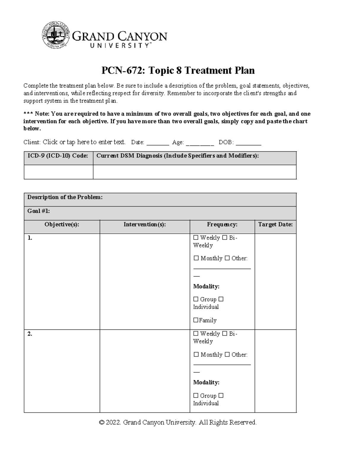 PCN 672 RS T8 Counseling Treatment Plan Template with Goals ...