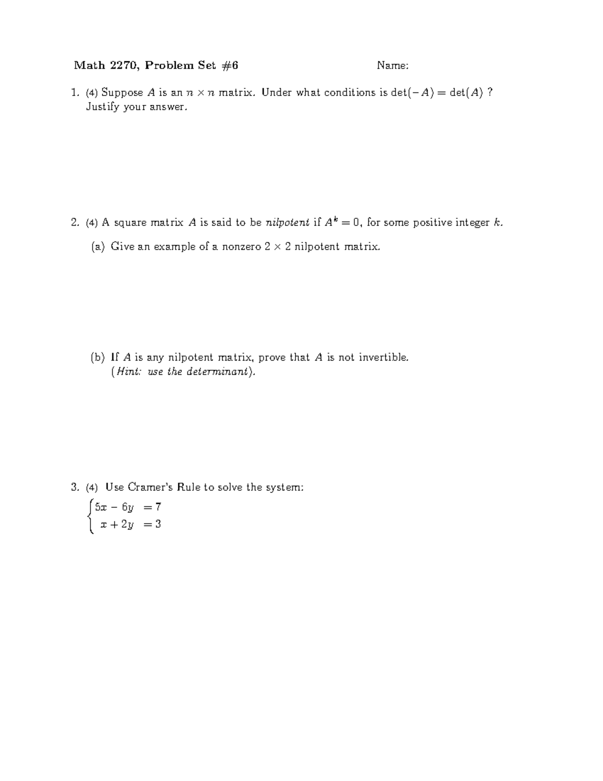 Math 2270: Problem Set #6 with Solutions and Explanations - MATH 2270 ...