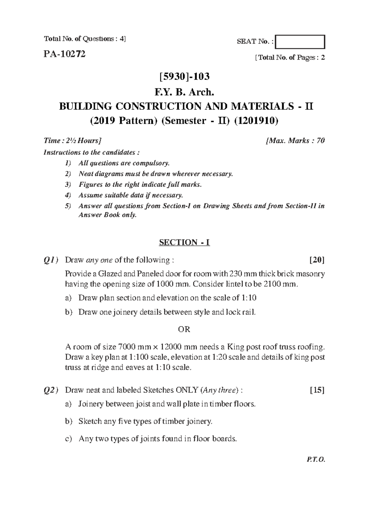 B. Arch Building Construction & Materials II (1201910) Exam Paper Guide ...