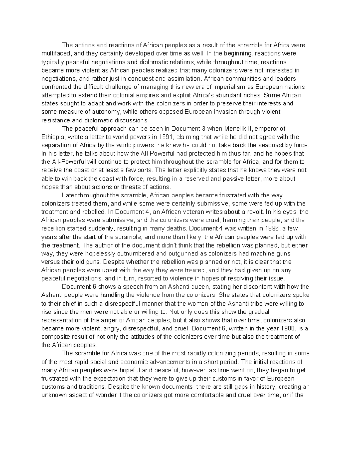 S2 WK5 DBQ Essay: African Responses to the Scramble for Africa - Studocu