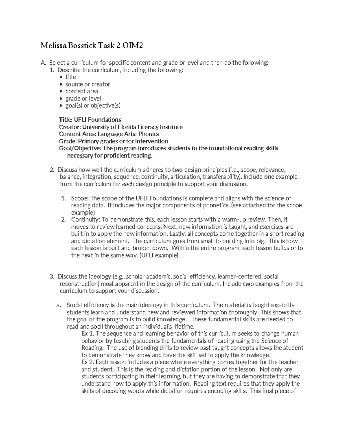 Melissa Bosstick Task 2 OIM2: Curriculum Analysis & Evaluation - Studocu