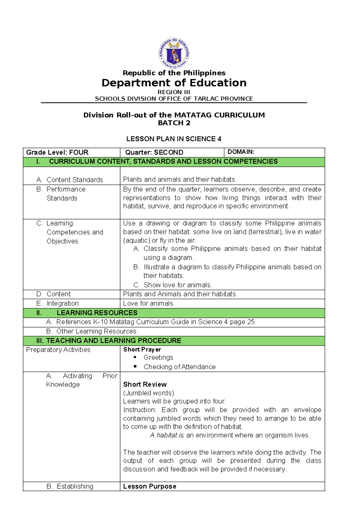 DEMO- Matatag-SCI4- Final - Republic of the Philippines Department of ...