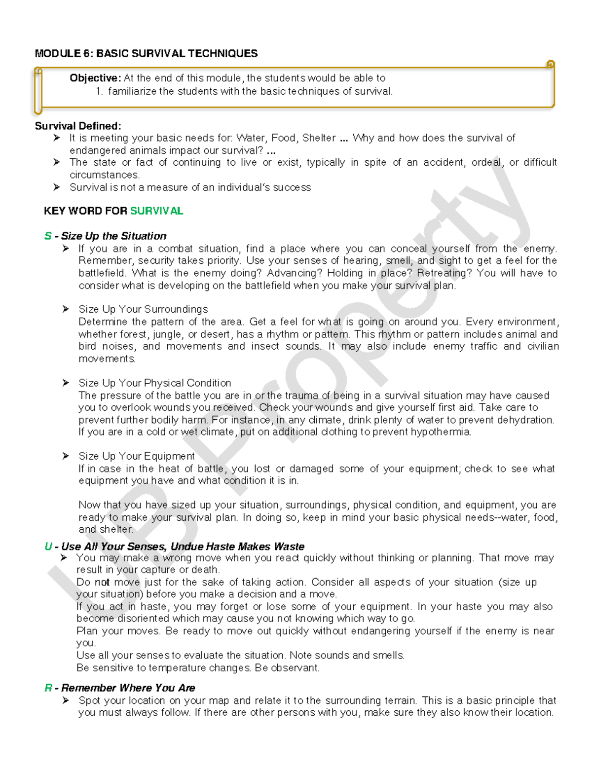 Module 6: Essential Survival Skills for Harsh Environments - Studocu