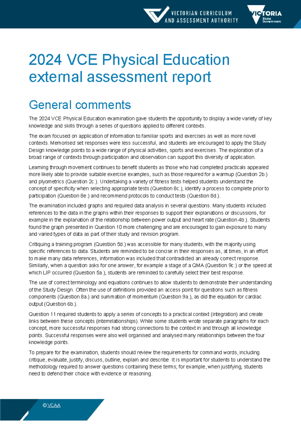 2024 VCE Physical Education External Assessment Report Insights - Studocu