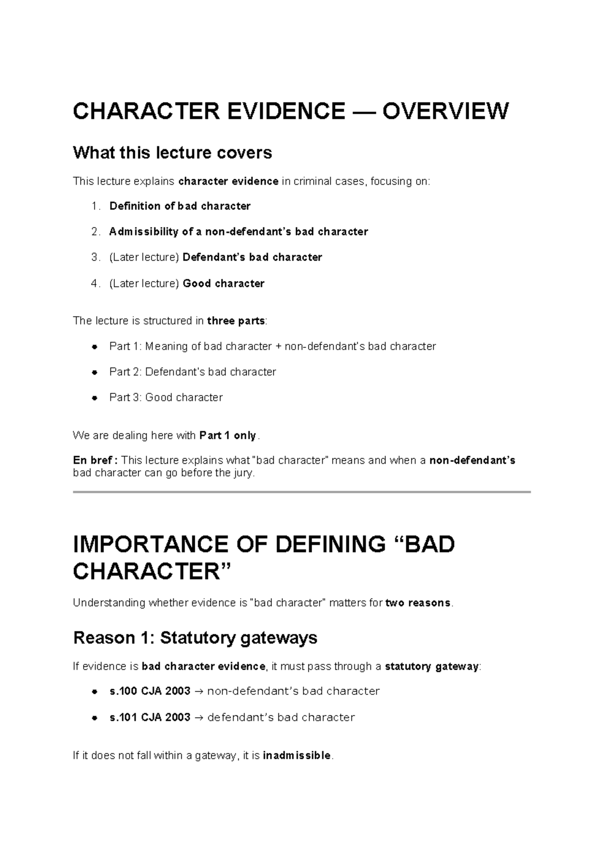 Criminal Law Lecture: Understanding Bad Character Evidence (CJA 2003 ...