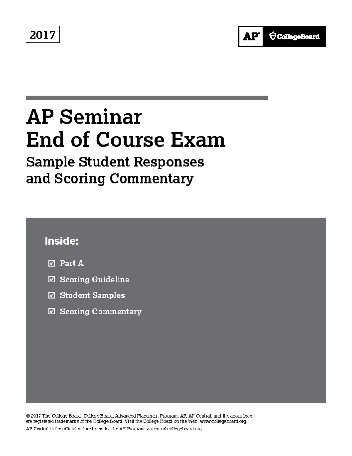 AP Seminar 2017 End-of-Course Exam Scoring Commentary and Notes - Studocu