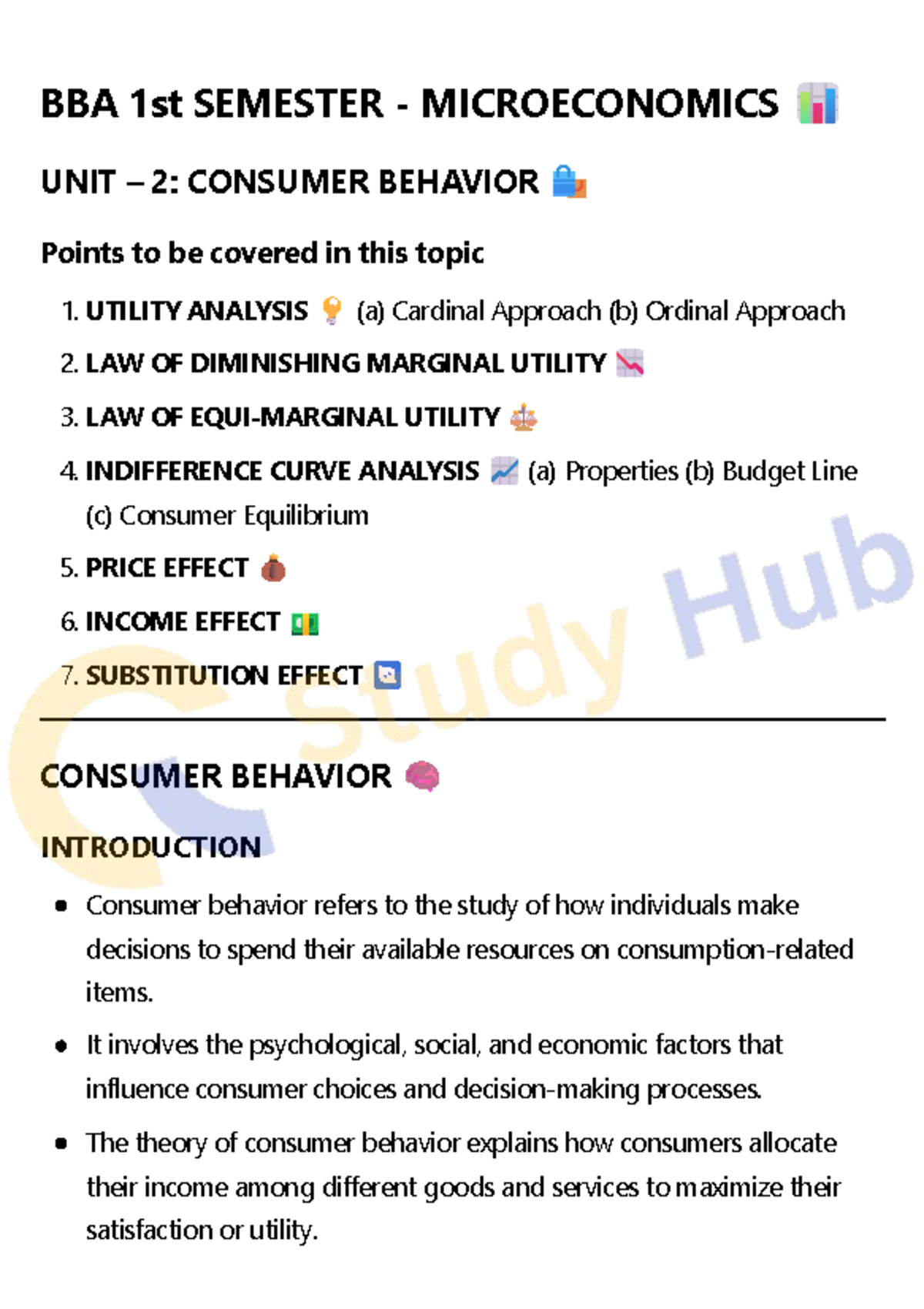 BBA 1st SEMESTER MICROECONOMICS UNIT 2: CONSUMER BEHAVIOR ANALYSIS ...