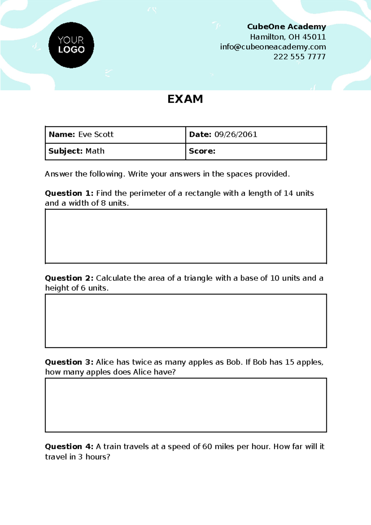 Math-Exam-Template - Basic Exam for Course Njn - Studocu