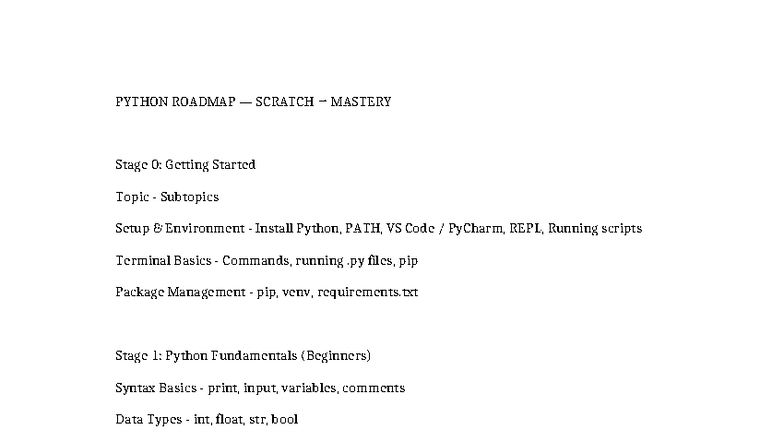 Python Roadmap Master: From Basics to Expert Level - Studocu
