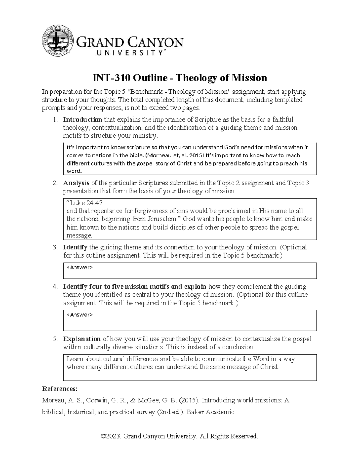 INT-310-RS-T3 Outline: Key Elements in Theology of Mission - Studocu