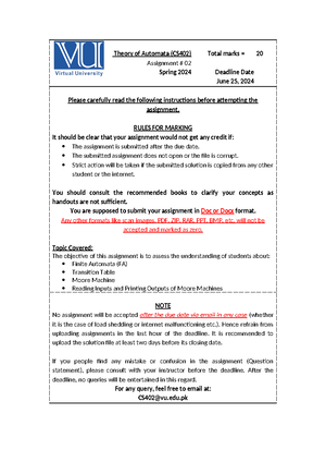 CS402 handouts (Updated) - Table of contents: Lecture N0. What does automata mean? Introduction ...